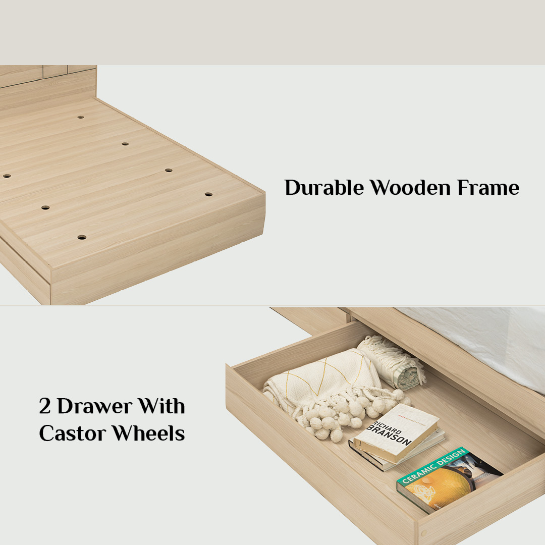 HARRINGTON QUEEN BED WITH STORAGE WITH 1900MM SIDE RAIL (FIT MATTRESS ...